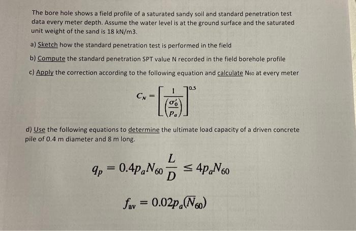 Solved The bore hole shows a field profile of a saturated | Chegg.com