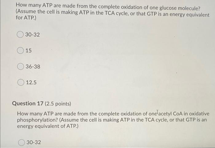 Solved How many ATP are made from the complete oxidation of | Chegg.com
