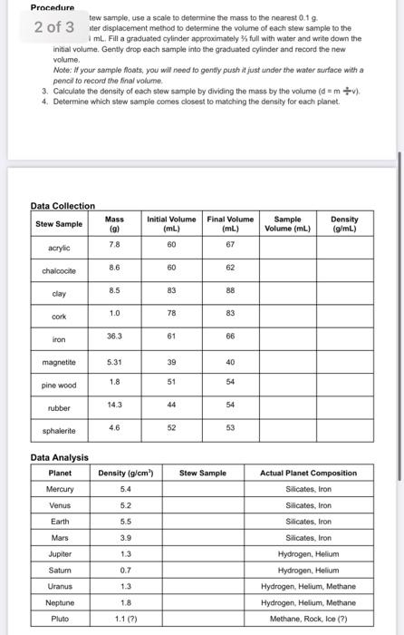 Solved Procedure tew sample, use a scale to determine the | Chegg.com