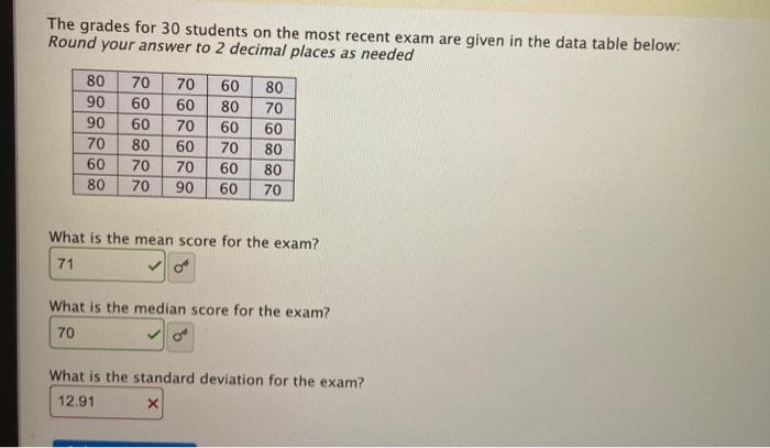 Solved The grades for 30 students on the most recent exam | Chegg.com