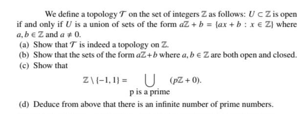 Solved We define a topology T on the set of integers Z as | Chegg.com