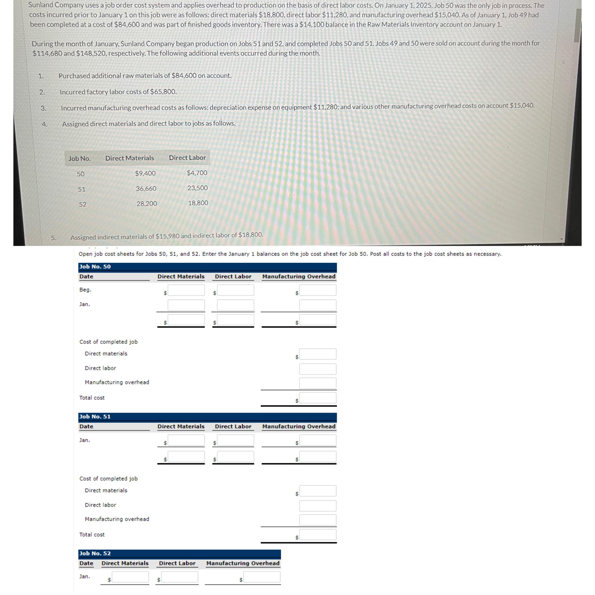 Solved Please show all work and steps.Open job cost sheets | Chegg.com