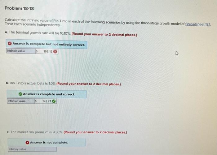 Calculate the intrinsic value of Rio Tinto in each of | Chegg.com