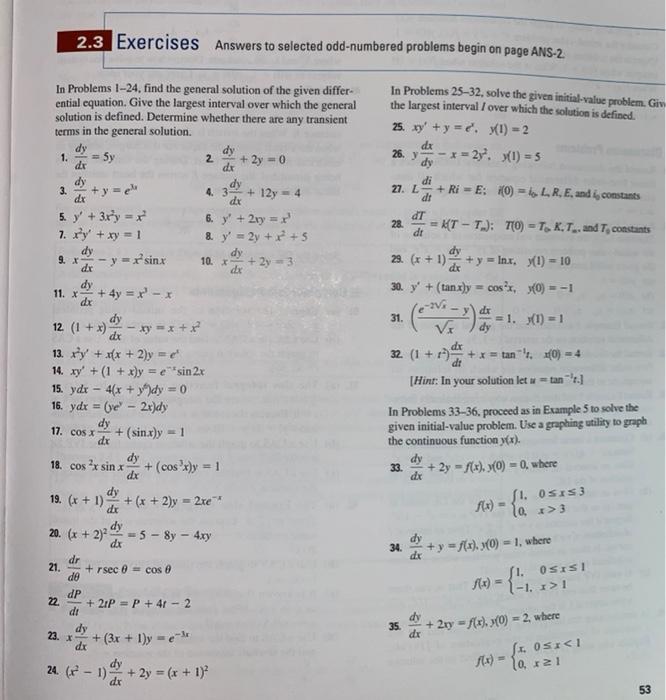 Solved 2.3 Exercises Answers to selected odd-numbered | Chegg.com