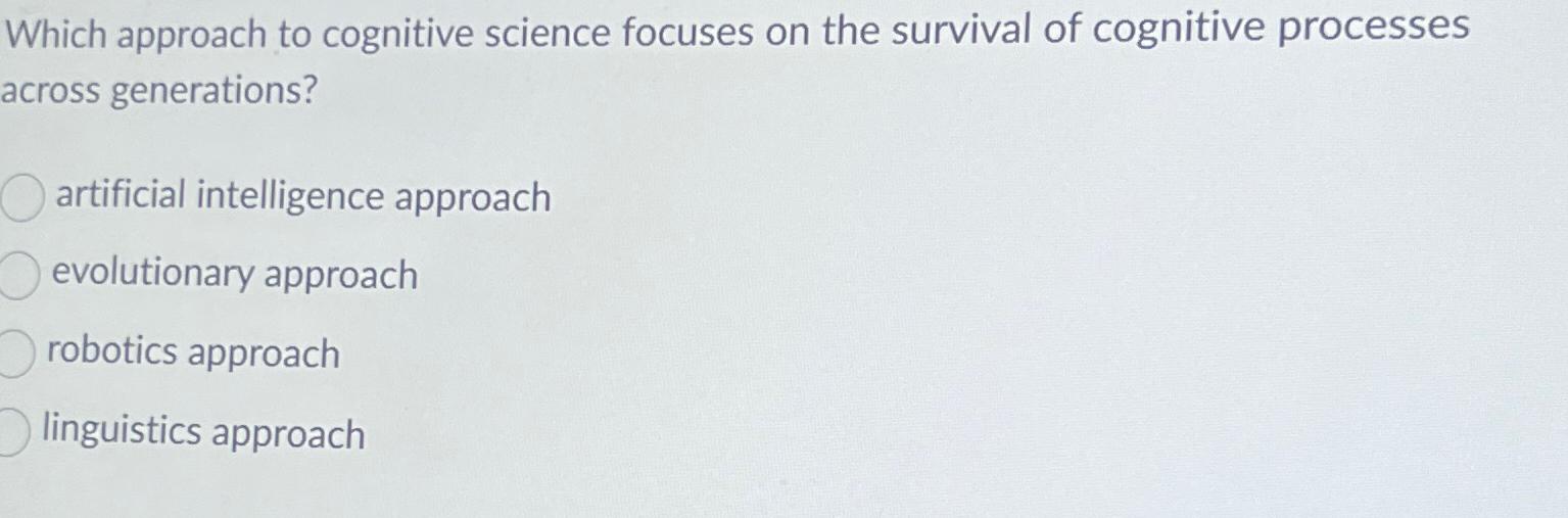 Solved Which approach to cognitive science focuses on the | Chegg.com