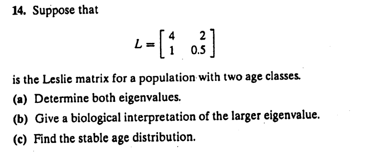 Solved Suppose thatL=[4210.5]is the Leslie matrix for a | Chegg.com