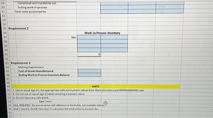 Solved Process Costing Using Excel to prepare a production | Chegg.com