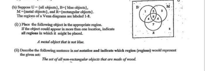 (b) Suppose U= \{all objects\}, B= \{ blue objects\}, | Chegg.com