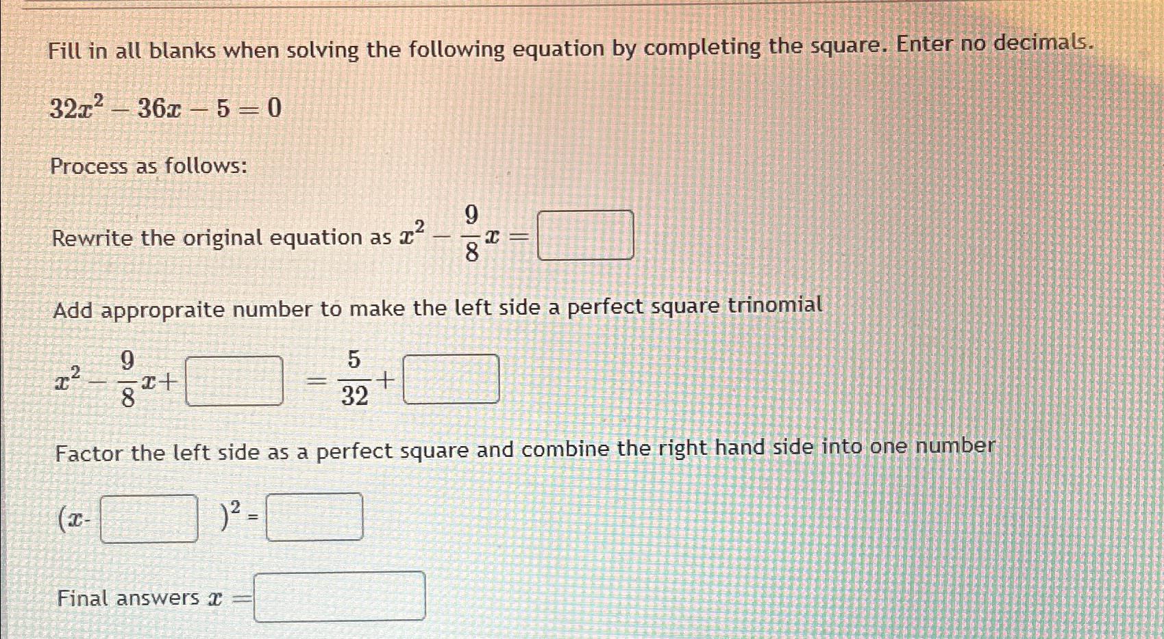 Solved Fill in all blanks when solving the following | Chegg.com