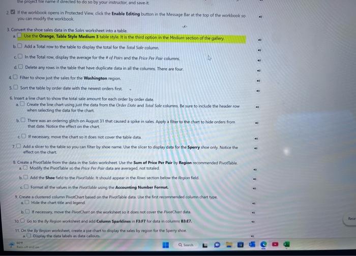 Solved 2.1f the workbok opens in Protected View, click the | Chegg.com