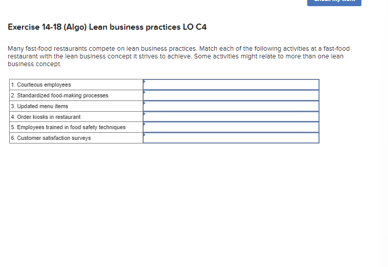 Solved Exercise 14-18 (Algo) ﻿Lean business practices LO | Chegg.com