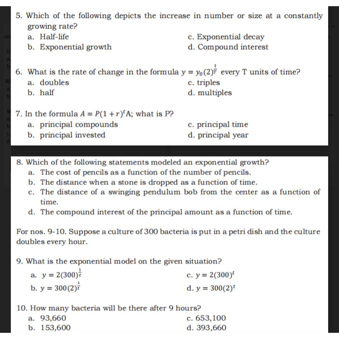 Solved Which of the following depicts the increase in number | Chegg.com