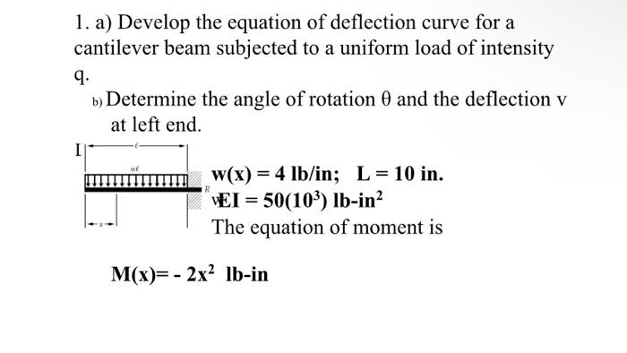 [solved] 1 A Develop The Equation Of Deflection Curve Fo