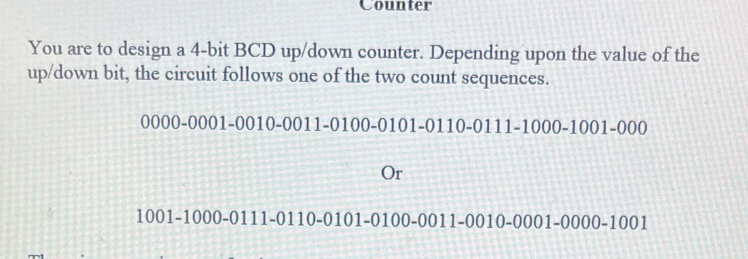 Solved You are to design a 4-bit BCD up/down counter. | Chegg.com