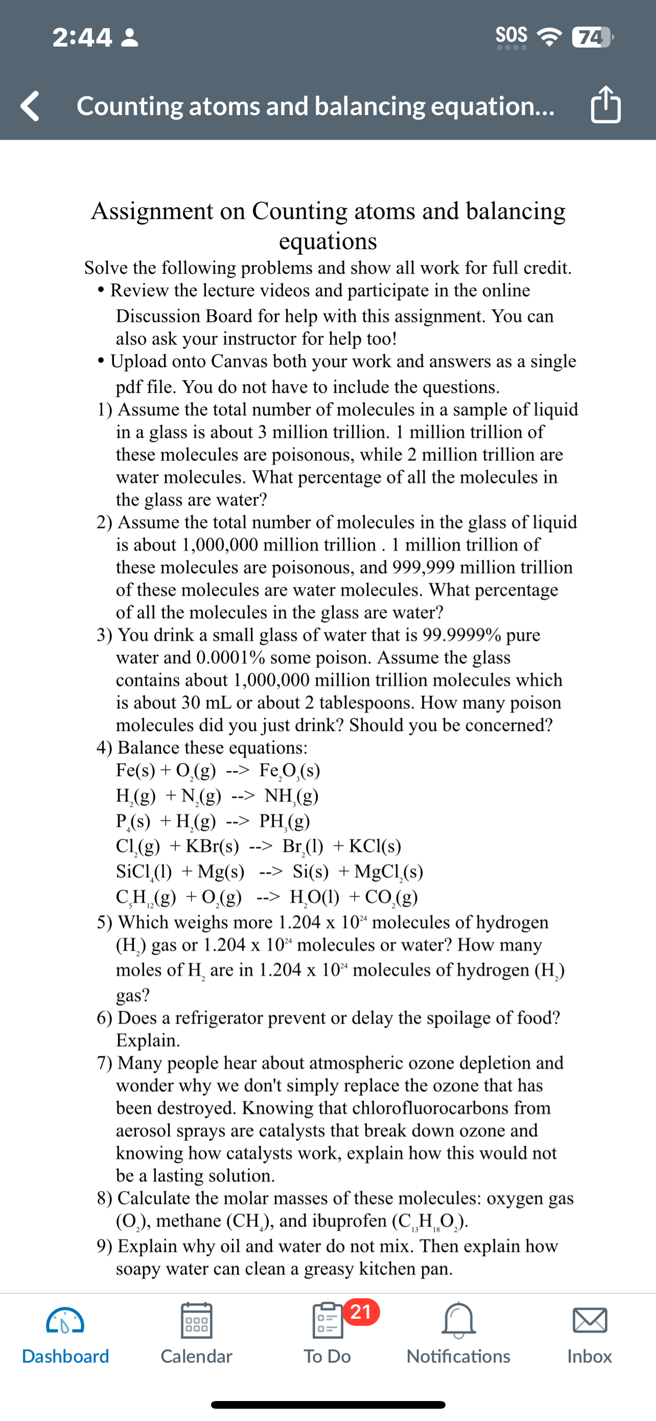 Solved 2:44SoS74Counting atoms and balancing | Chegg.com