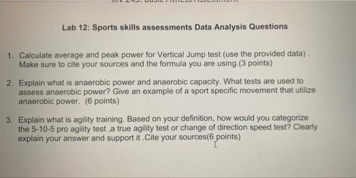 Solved Lab 12: Sports skills assessments Data Analysis | Chegg.com