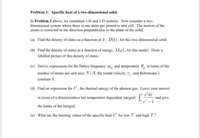 Solved Problem 3: Specific heat of a two-dimensional solid. | Chegg.com