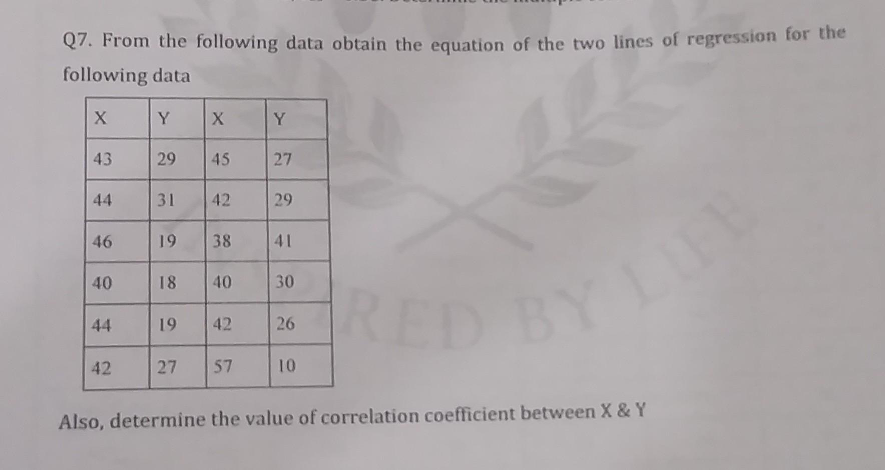 Solved Q7. From the following data obtain the equation of | Chegg.com