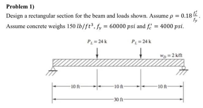 Solved Problem 1) Design a rectangular section for the beam | Chegg.com