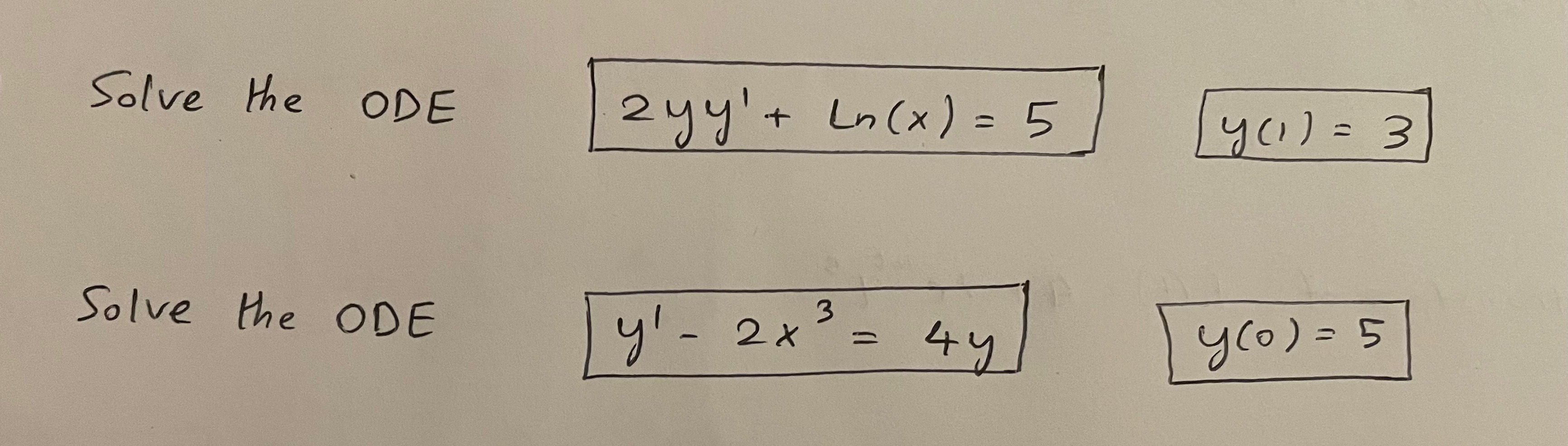 Solved Solve the ODE 2yy'+ln(x)=5Solve the ODE | Chegg.com