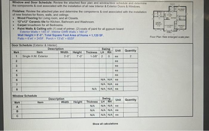 Window and Door Schedule: Review the attached foor | Chegg.com