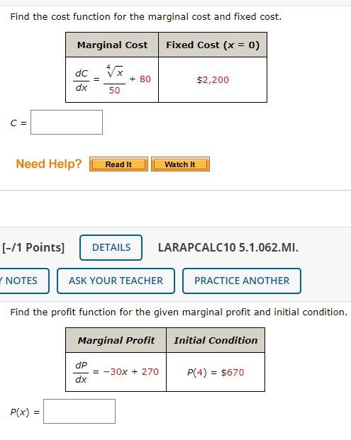 Solved Find the cost function for the given marginal cost | Chegg.com
