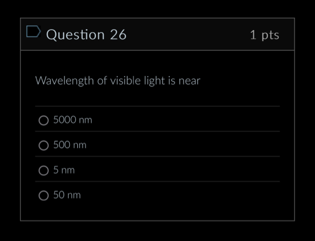 Solved Question 261 ﻿ptsWavelength of visible light is | Chegg.com