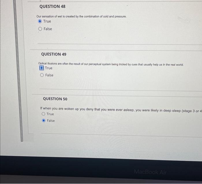 Solved Our sensation of wet is created by the combination of | Chegg.com