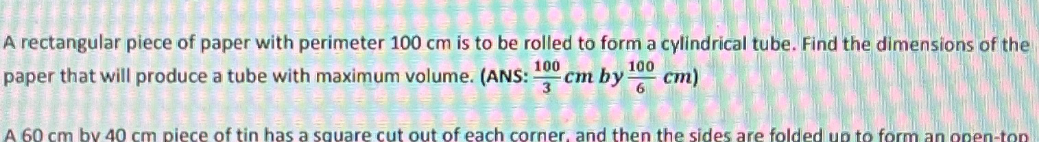 Solved A rectangular piece of paper with perimeter 100cm ﻿is | Chegg.com
