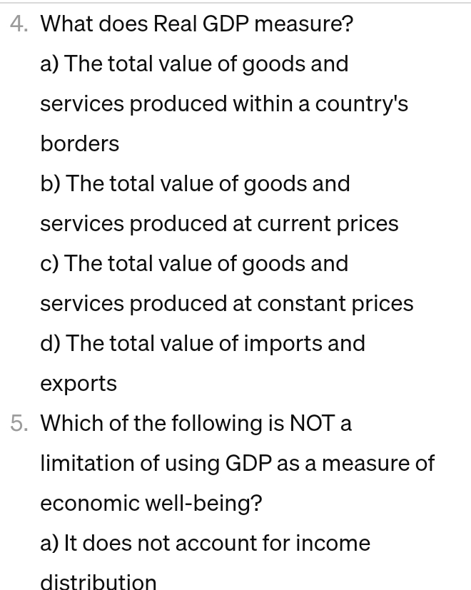 Solved Economics:What does Real GDP measure?a) ﻿The total | Chegg.com