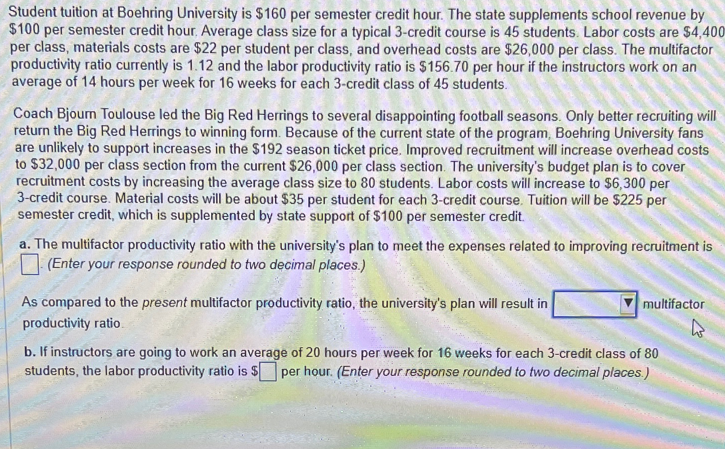 Solved Student tuition at Boehring University is $160 ﻿per | Chegg.com