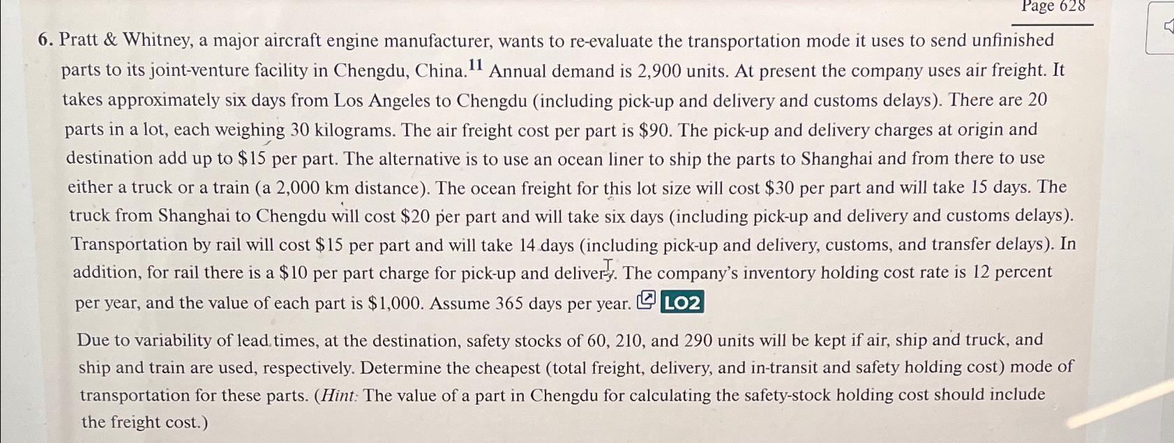 Solved Pratt & Whitney, a major aircraft engine | Chegg.com