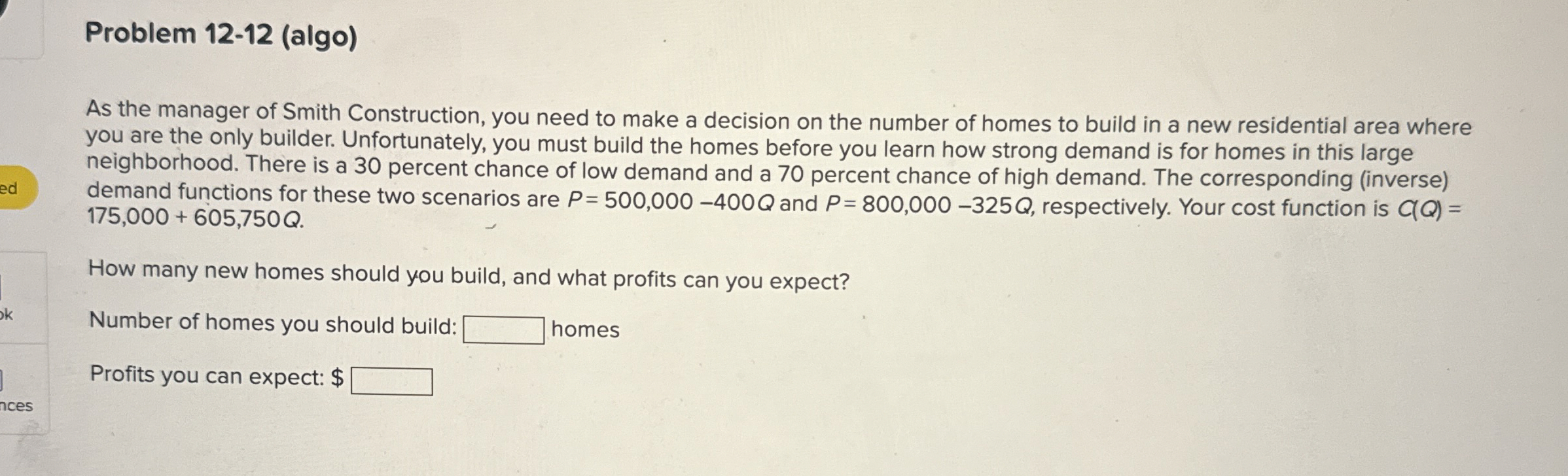Solved Problem 12-12 (algo)As the manager of Smith | Chegg.com