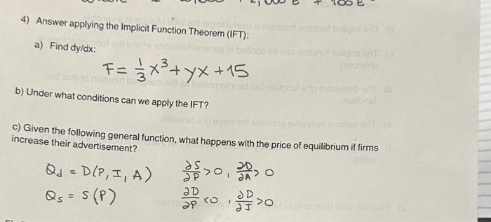 Solved 4) Answer applying the Implicit Function Theorem | Chegg.com