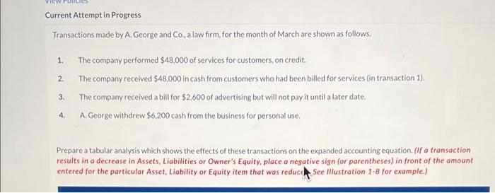 Solved om Current Attempt in Progress Transactions made by | Chegg.com