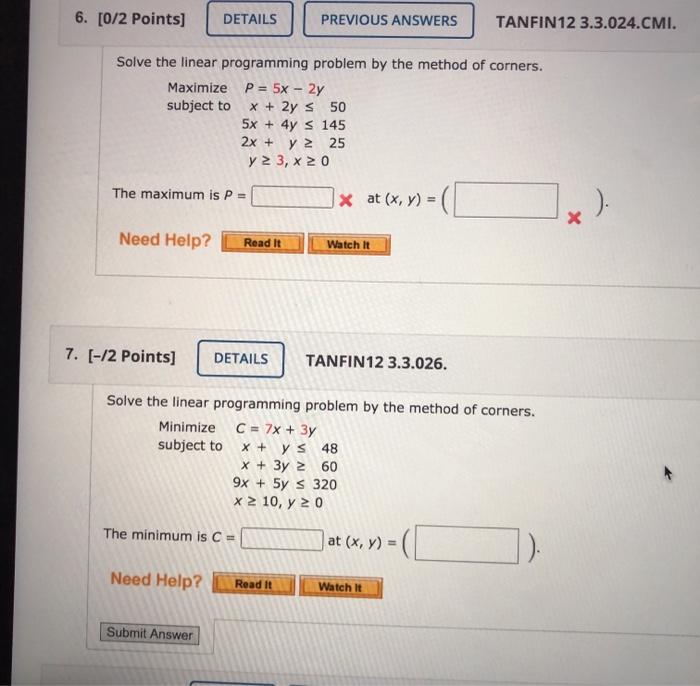 Solved 6. [0/2 points) DETAILS PREVIOUS ANSWERS TANFIN12 | Chegg.com