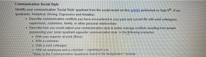 Communication Social Style Identify your | Chegg.com