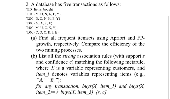 Solved 2. A database has five transactions as follows: TID | Chegg.com