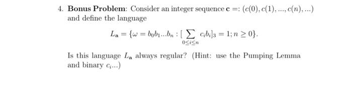 Solved Bonus Problem: Consider an integer sequence | Chegg.com