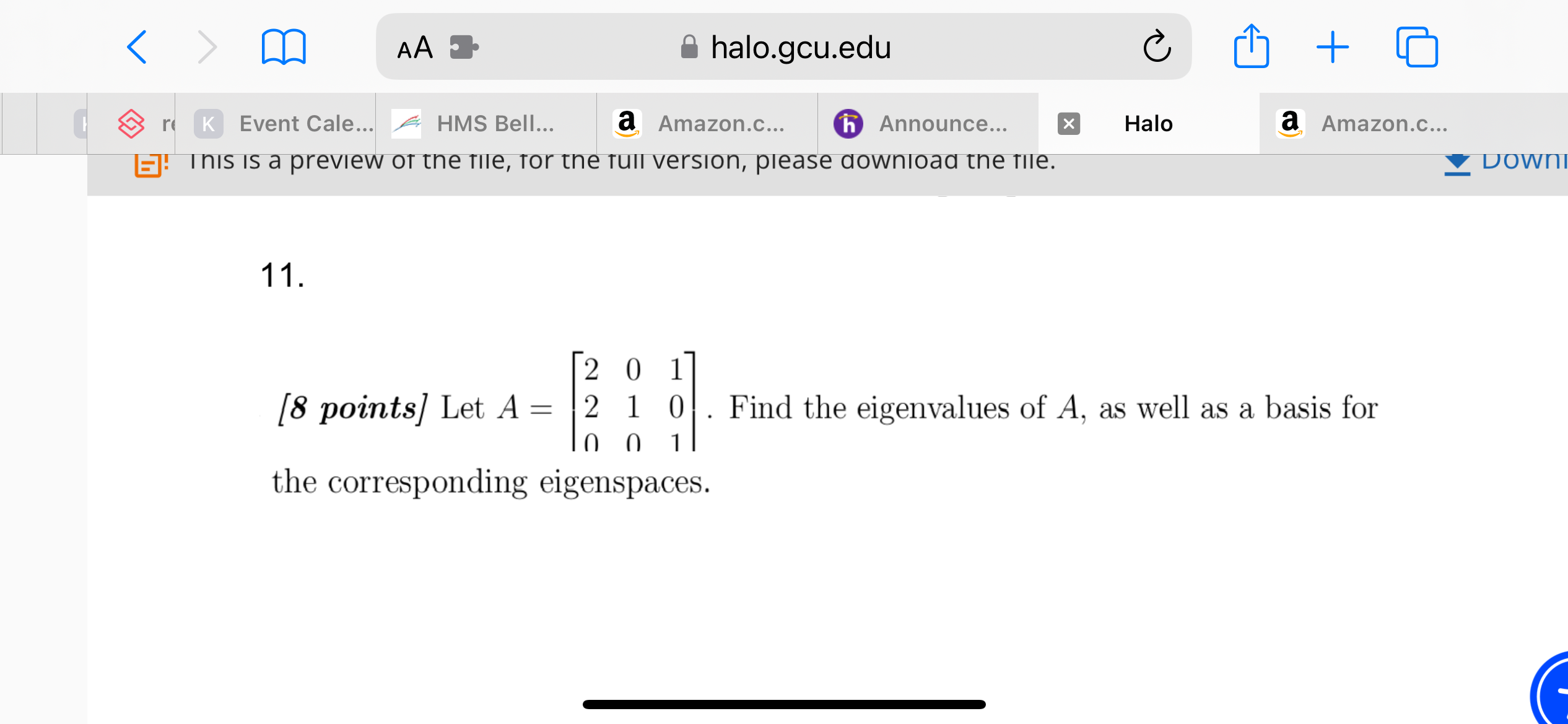 Solved [8 ﻿points] ﻿Let A=[201210001]. ﻿Find the eigenvalues | Chegg.com