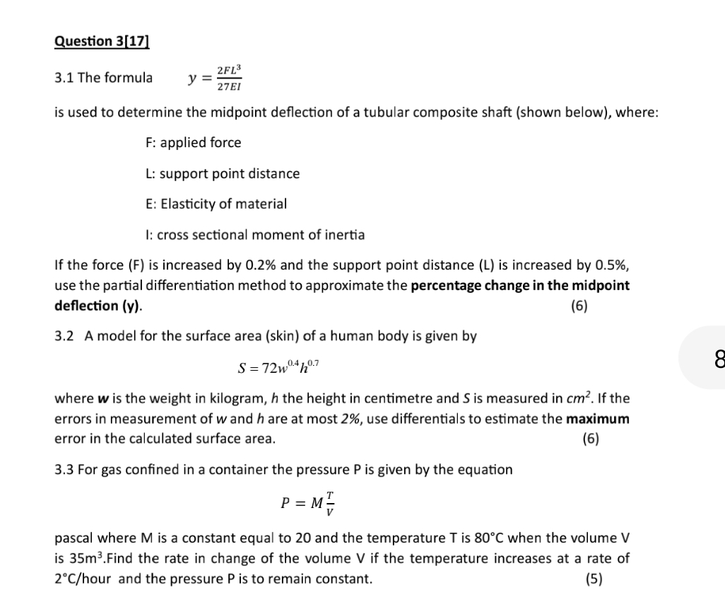 Solved Question 3[17]3.1 ﻿The formula ,y=2FL327EIis used to | Chegg.com