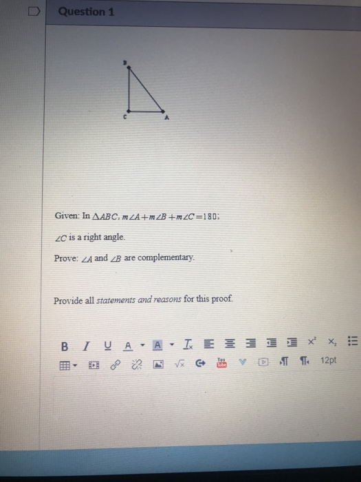 Solved Question 1 Given: In AABC. m ZA+MB+mZC=180: 20 is a | Chegg.com