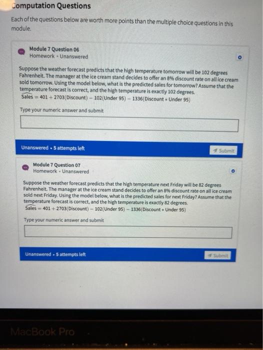Solved Computation Questions Each of the questions below are | Chegg.com