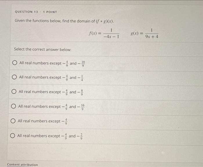 Solved QUESTION 131 POINT Given the functions below, find | Chegg.com
