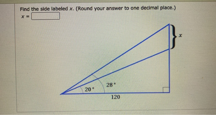 Solved Find the side labeled x. (Round your answer to one | Chegg.com