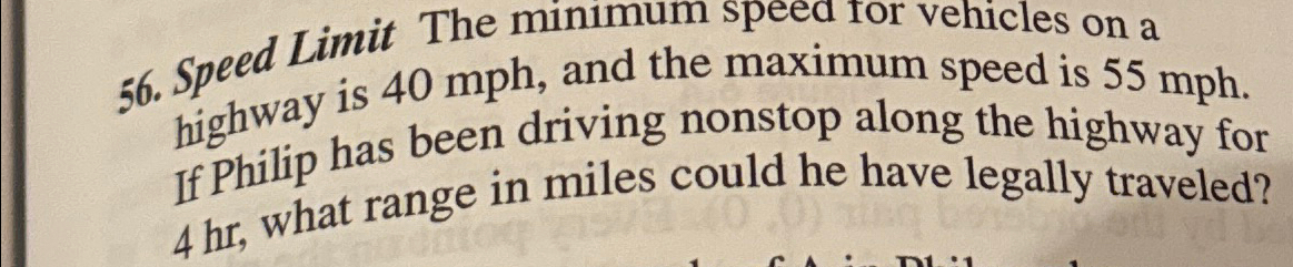 Solved Speed Limit The minimum speed for vehicles on a | Chegg.com