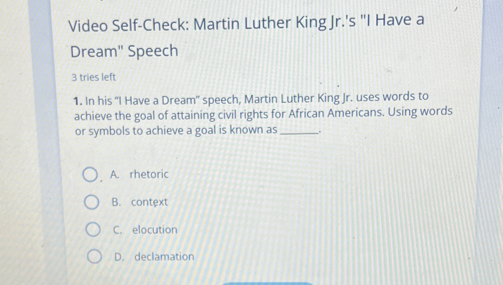 Solved Video Self-Check: Martin Luther King Jr.'s "I Have a | Chegg.com