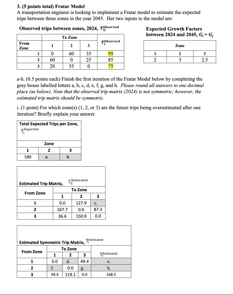 Solved 3. (5 ﻿points total) ﻿Fratar ModelA transportation | Chegg.com