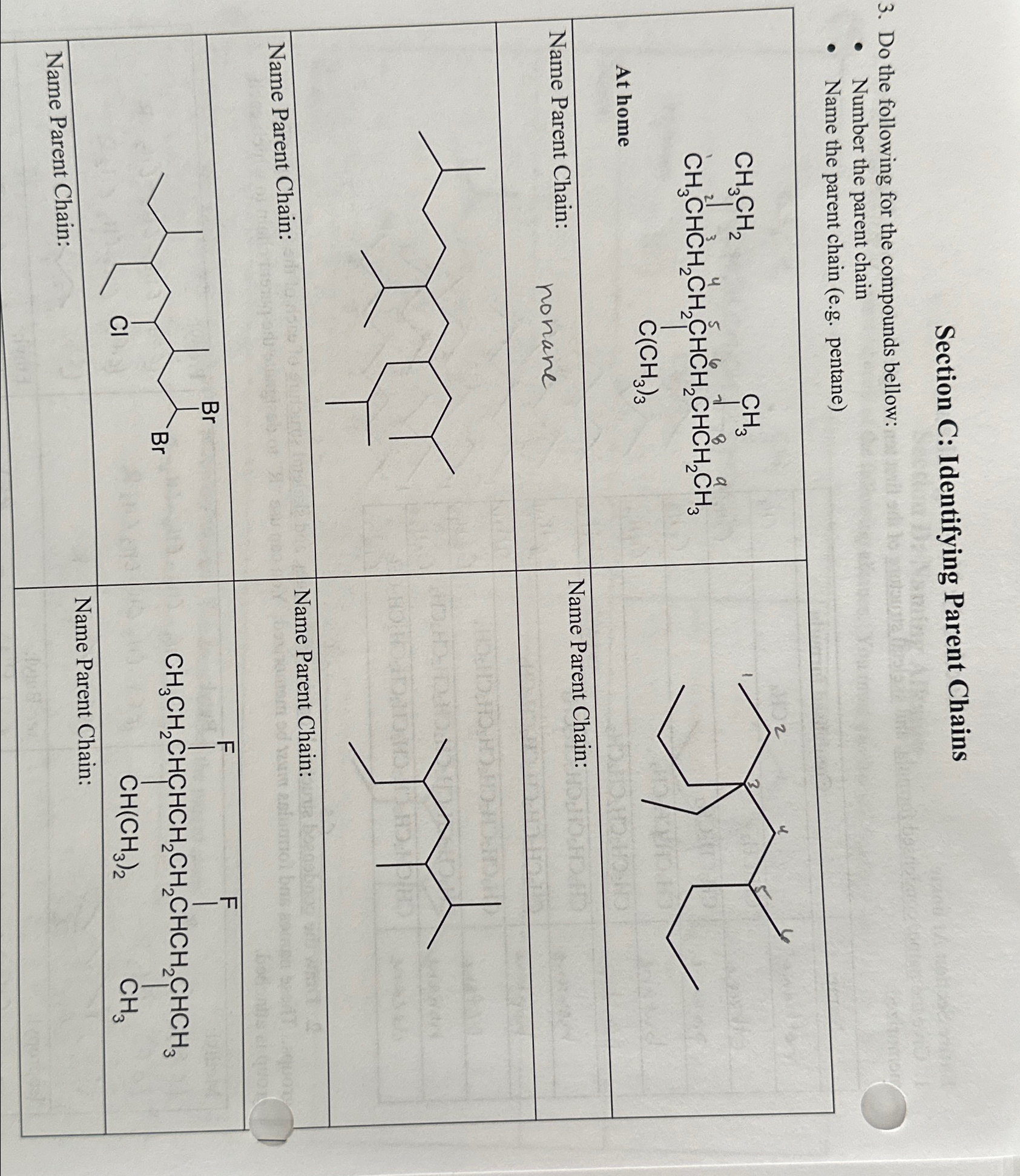 Solved Section C: Identifying Parent Chains3. ﻿Do the | Chegg.com