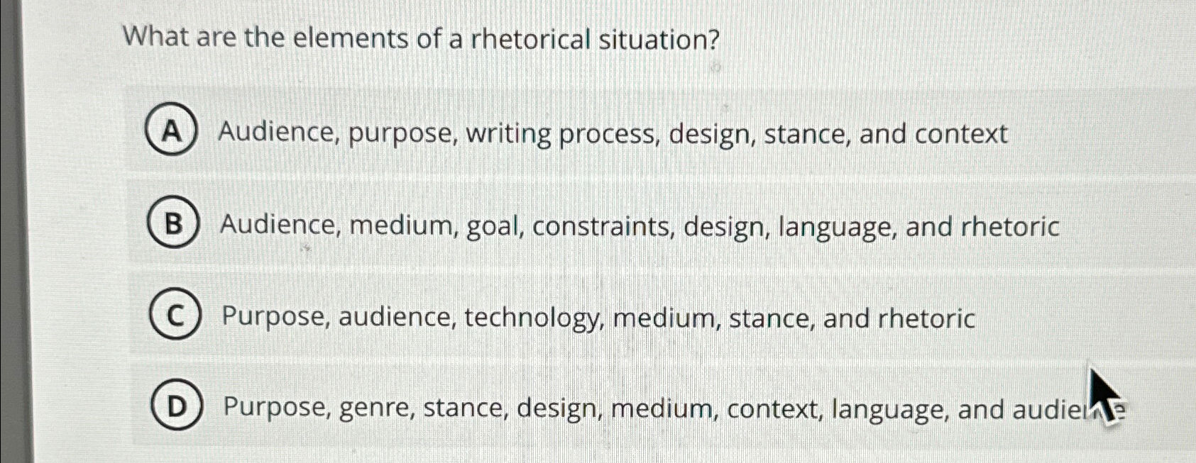 Solved What are the elements of a rhetorical | Chegg.com